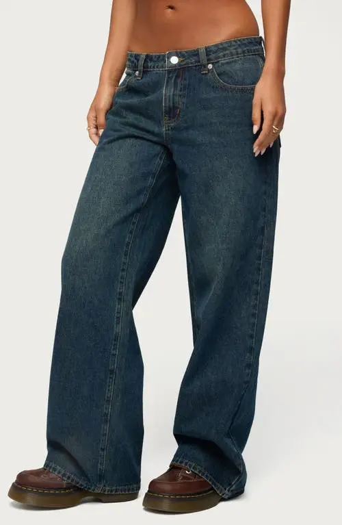 EDIKTED Raelynn Washed Low Rise Baggy Wide Leg Jeans - Twilight-blue