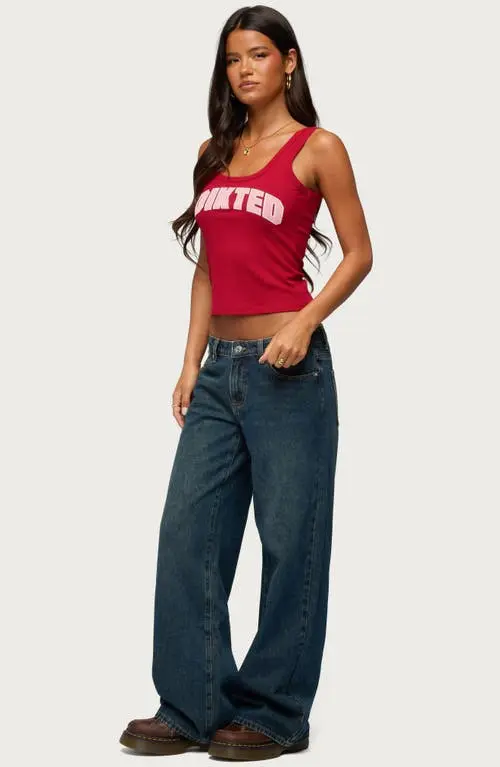 EDIKTED Raelynn Washed Low Rise Baggy Wide Leg Jeans - Twilight-blue