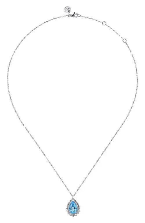 GABRIEL & CO. Pear-shaped Blue Topaz Pendant Necklace With Beaded Halo