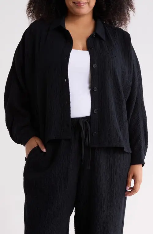 Eileen Fisher Classic Collar Stretch Organic Cotton Jacket - Black