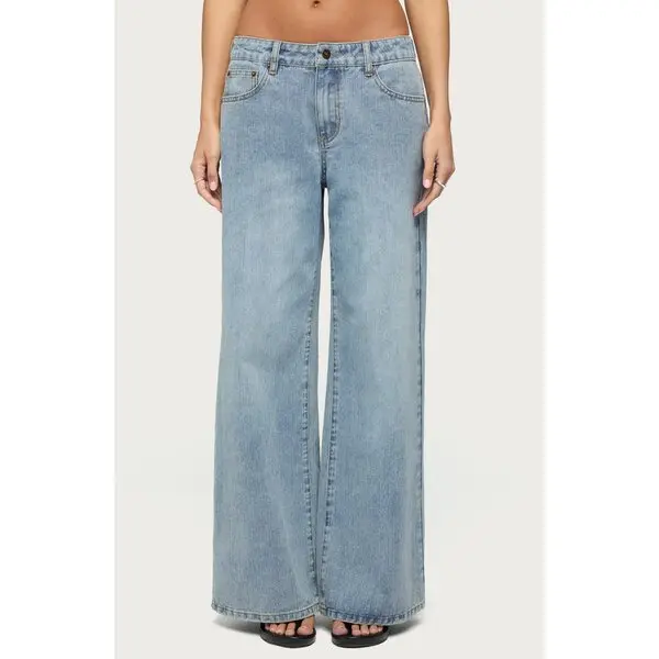 EDIKTED Darynne Low Rise Wide Leg Jeans - Light-blue-washed