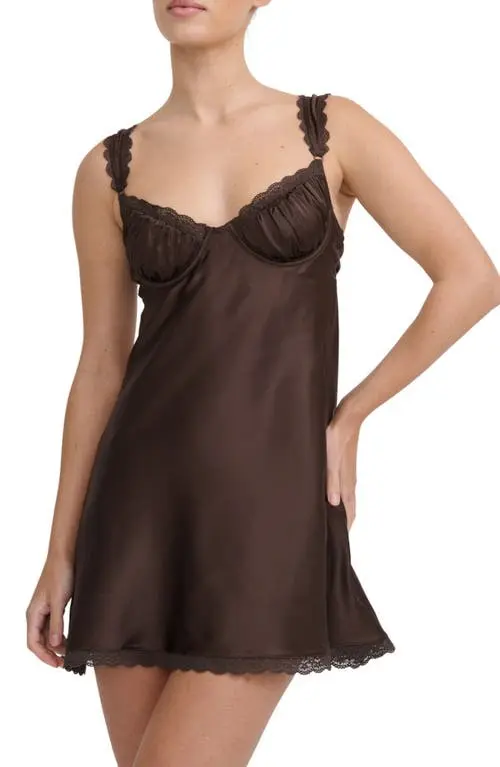 KAT THE LABEL Celeste Ruched Underwire Chemise - Espresso