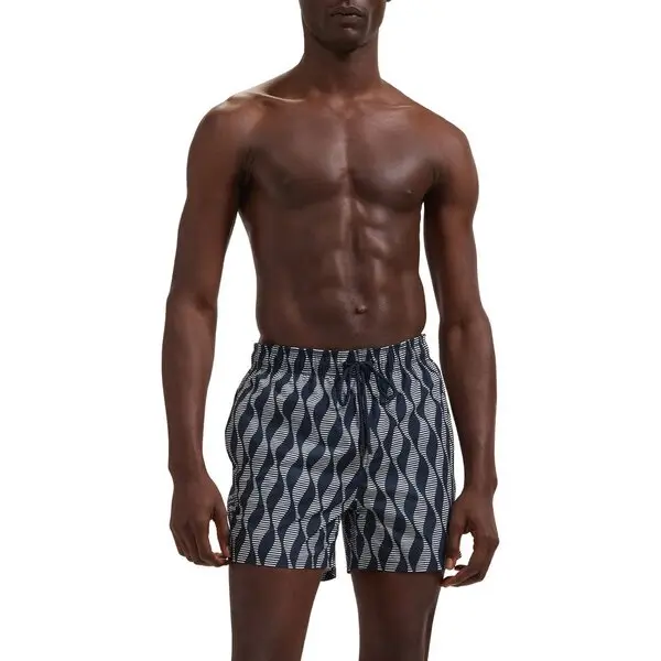 Bugatchi Cruz Print Swim Trunks - Navy