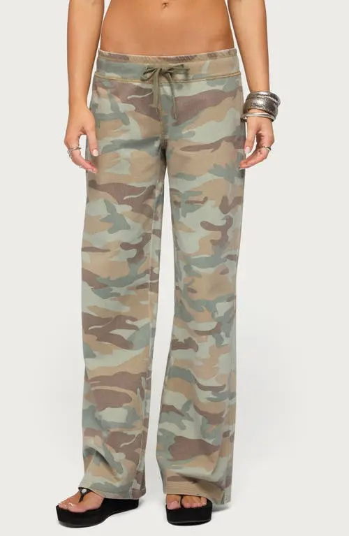 EDIKTED Kenan Straight Leg Camo Sweatpants - Sage