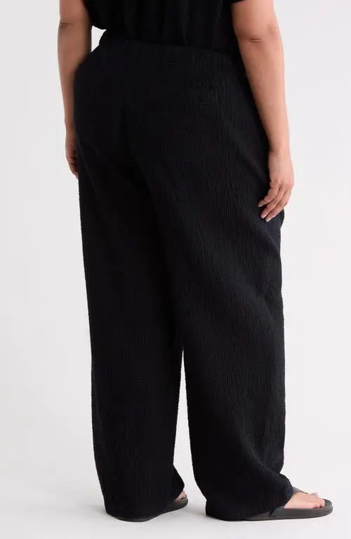 Eileen Fisher Crinkled Organic Cotton Drawstring Wide Leg Pants - Black