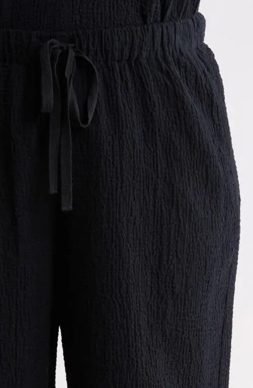 Eileen Fisher Crinkled Organic Cotton Drawstring Wide Leg Pants - Black