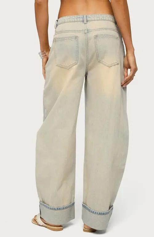 EDIKTED Kella Low Rise Baggy Cuffed Wide Leg Jeans - Light-blue