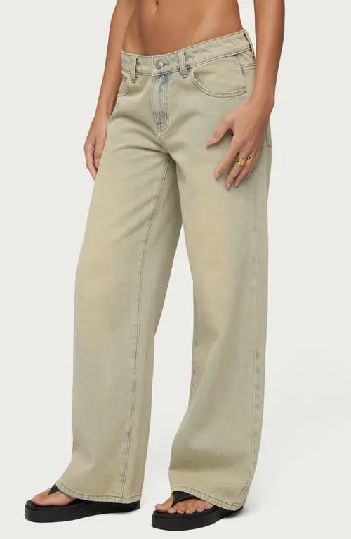 EDIKTED Raelynn Washed Low Rise Baggy Wide Leg Jeans - Lagoon-blue