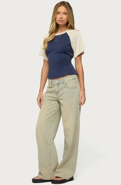 EDIKTED Raelynn Washed Low Rise Baggy Wide Leg Jeans - Lagoon-blue
