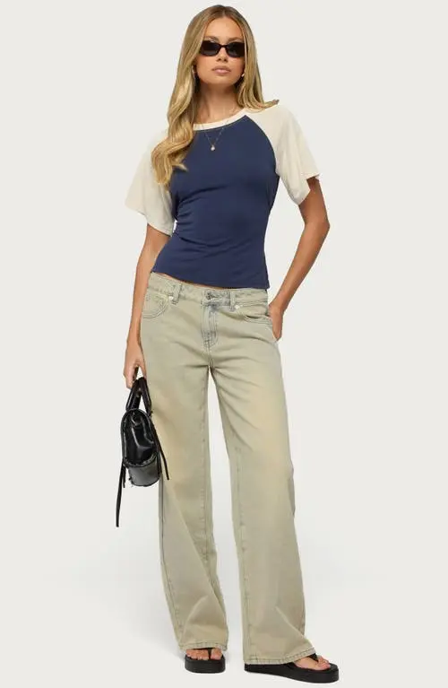 EDIKTED Raelynn Washed Low Rise Baggy Wide Leg Jeans - Lagoon-blue