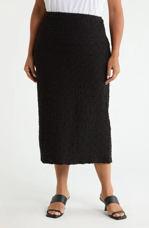Eileen Fisher Crinkled Organic Cotton Blend Midi Skirt - Black
