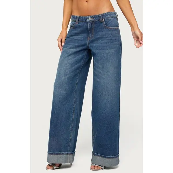 EDIKTED Gatz Cuffed Wide Leg Jeans - Medium-blue-washed