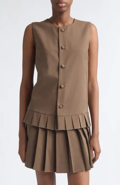 MAISON MARGIELA Sleeveless Pleated Hem Button-up Shirt - Brown
