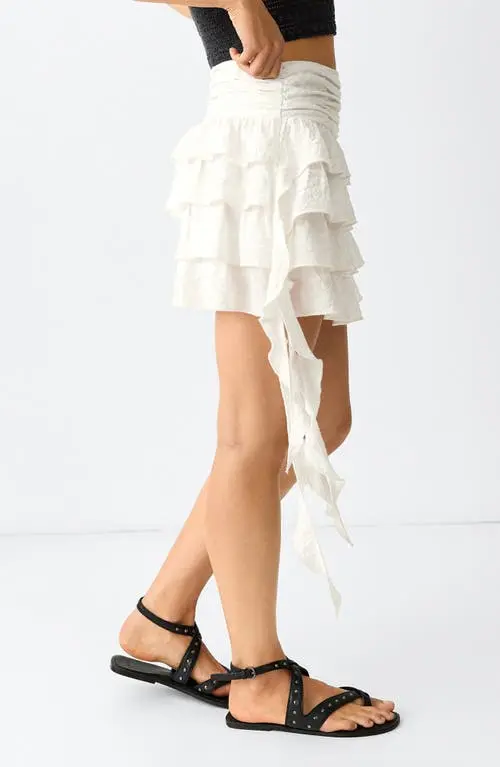 Mango Tiered Ruffled Miniskirt - Off White