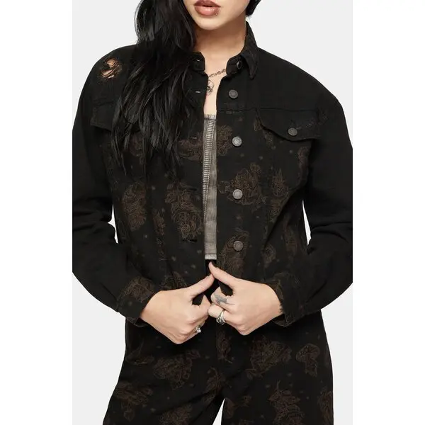 DISTURBIA Hexborn Baba Yaga Spliced Denim Jacket - Black