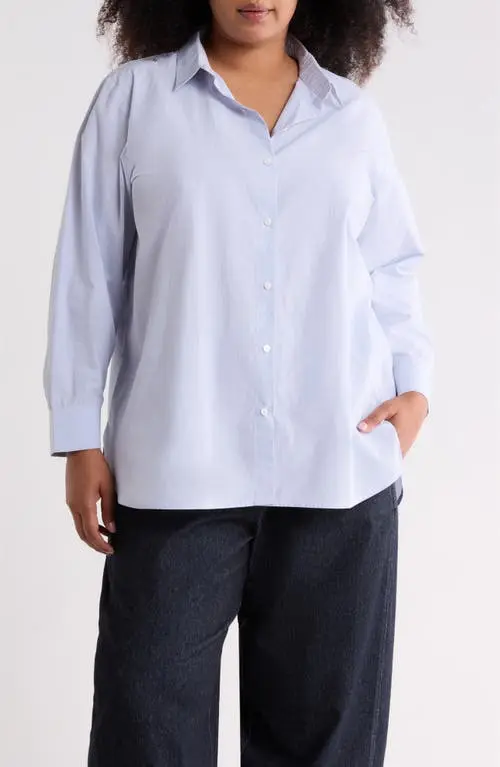 Eileen Fisher Stripe Organic Cotton Button-up Shirt - Dolphin