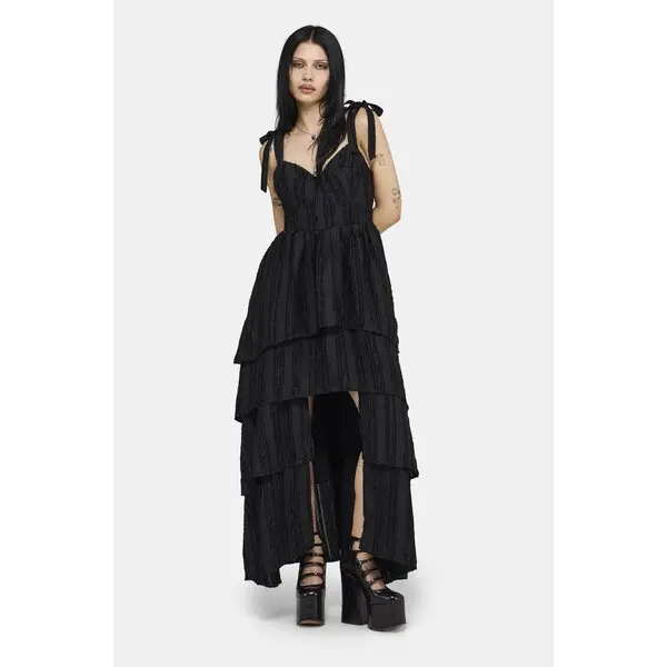 DISTURBIA Acantha Tiered Front Split Maxi Dress - Black