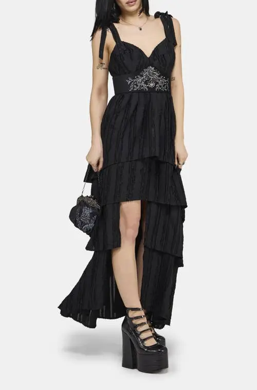 DISTURBIA Acantha Tiered Front Split Maxi Dress