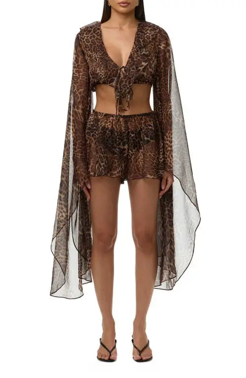 Naked Wardrobe Leopard Print Ruffle Tie Crop Top