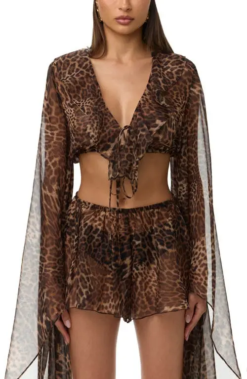 Naked Wardrobe Leopard Print Ruffle Tie Crop Top