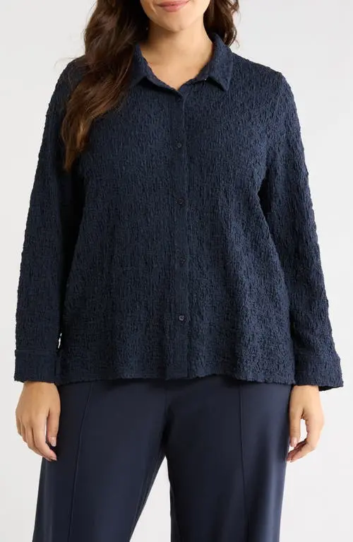 Eileen Fisher Classic Collar Textured Shirt - Maritime