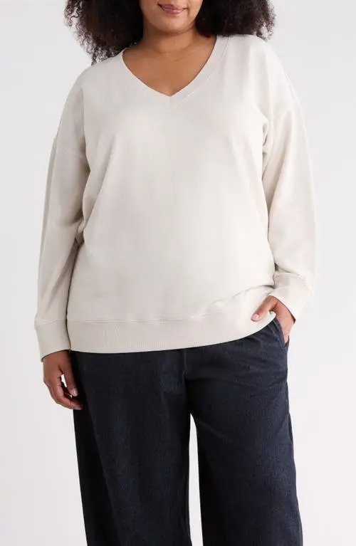 Eileen Fisher V-neck Organic Cotton Sweatshirt - Plaster