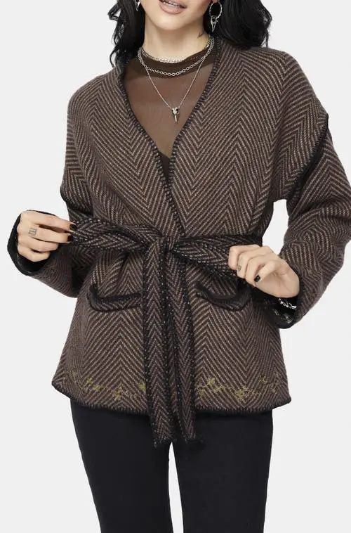 DISTURBIA Maraea Belted Herringbone Coatigan