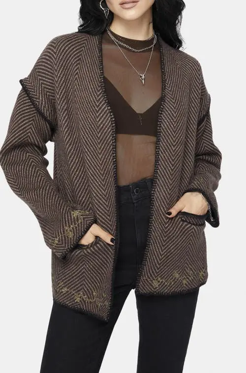 DISTURBIA Maraea Belted Herringbone Coatigan
