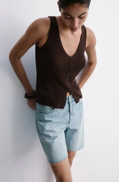 Mango Low Rise Straight Leg Denim Bermuda Shorts