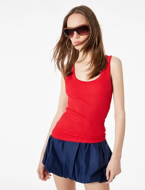 Koton Scoop Neck Ribbed Cotton Tank Top