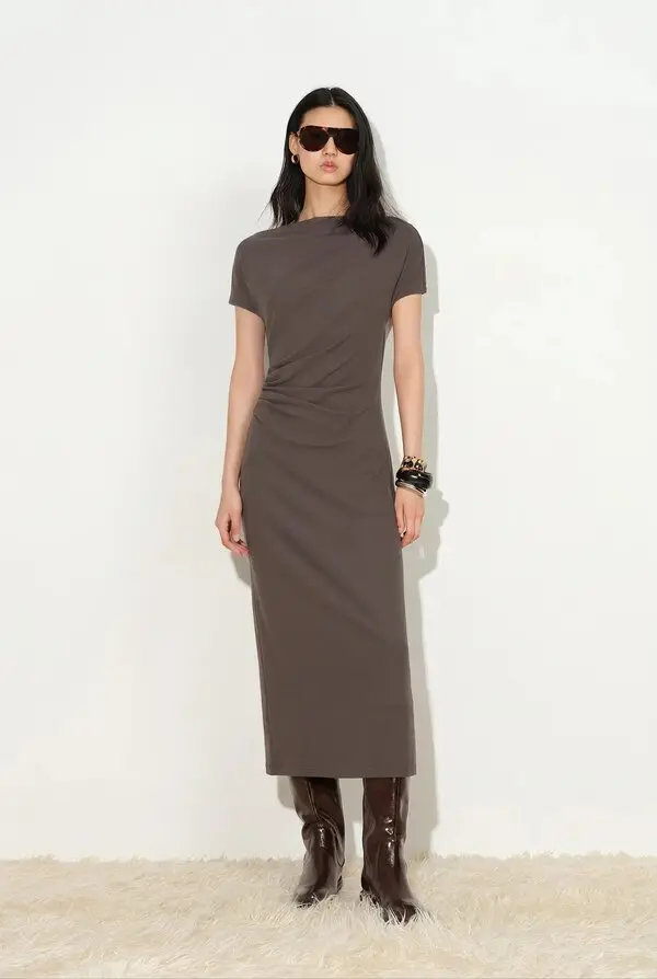 Fabrique Hazel Draped Off-shoulder Maxi Dress - Grey