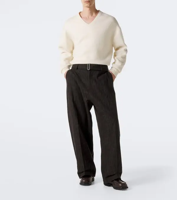 Studio Nicholson Checked Cotton And Wool-blend Wide-leg Pants