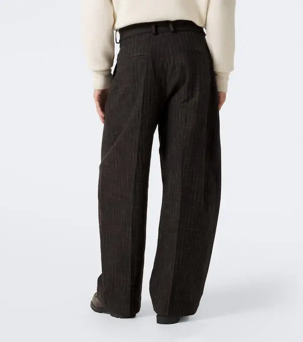 Studio Nicholson Checked Cotton And Wool-blend Wide-leg Pants