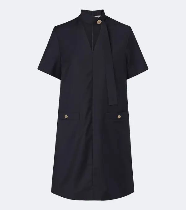 Moncler Tie-neck Virgin Wool Mini Dress - Blue