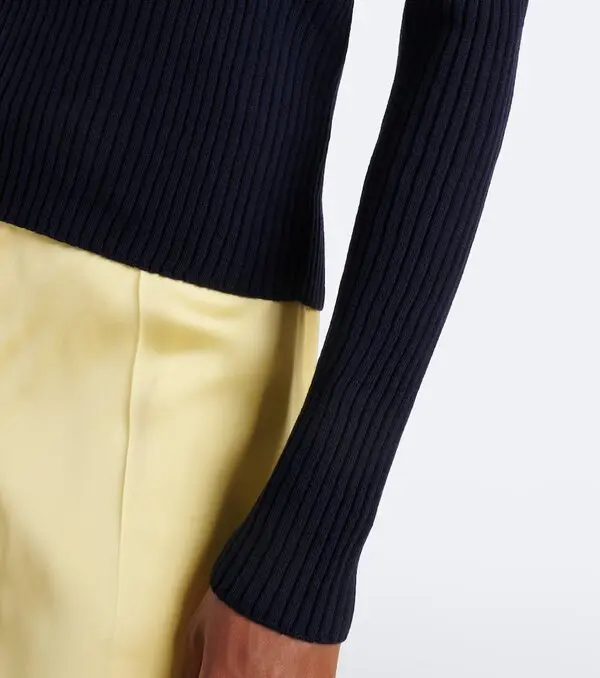 JIL SANDER Cutout Ribbed-knit Wool Polo Sweater