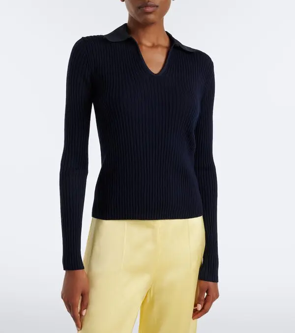 JIL SANDER Cutout Ribbed-knit Wool Polo Sweater