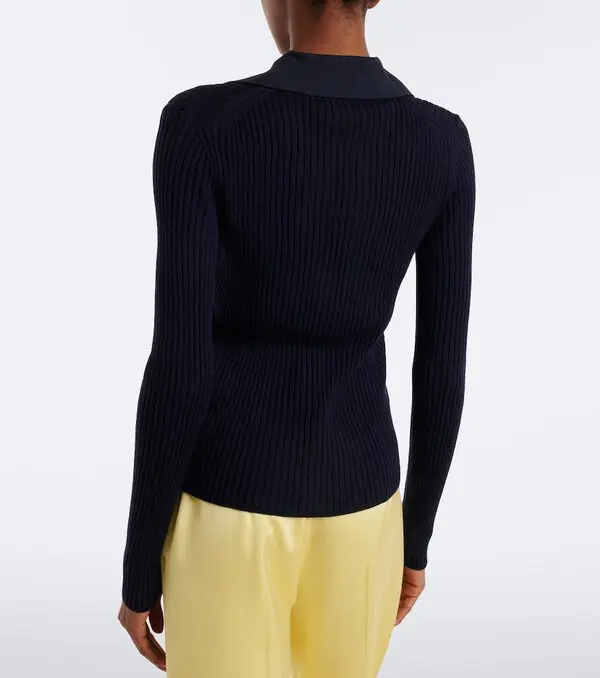 JIL SANDER Cutout Ribbed-knit Wool Polo Sweater