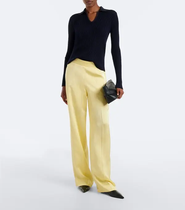 JIL SANDER Cutout Ribbed-knit Wool Polo Sweater