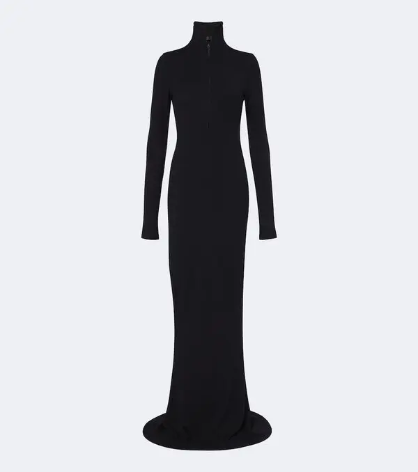 MUGLER Turtleneck Wool-blend Jersey Maxi Dress - Black