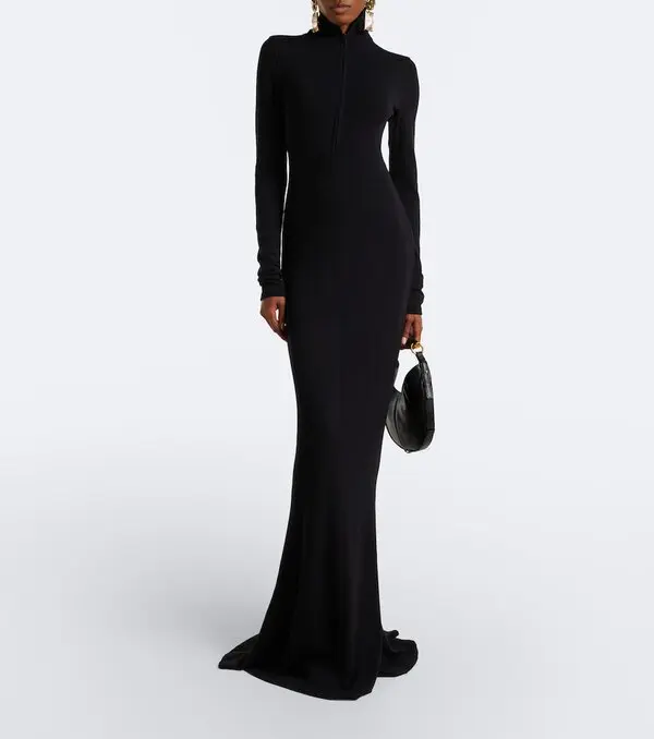 MUGLER Turtleneck Wool-blend Jersey Maxi Dress