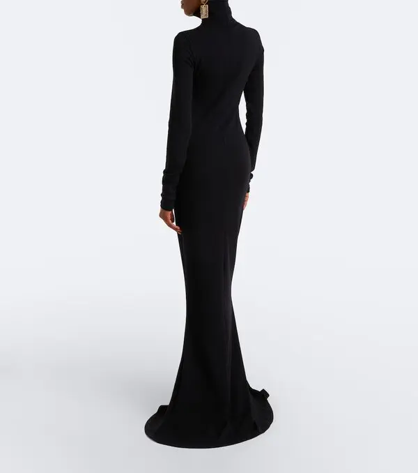 MUGLER Turtleneck Wool-blend Jersey Maxi Dress