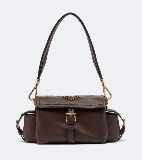 Prada Medium Leather Shoulder Bag - Brown