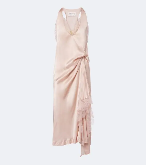 MAISON MARGIELA Gathered Lace-trimmed Satin Slip Dress - Pink