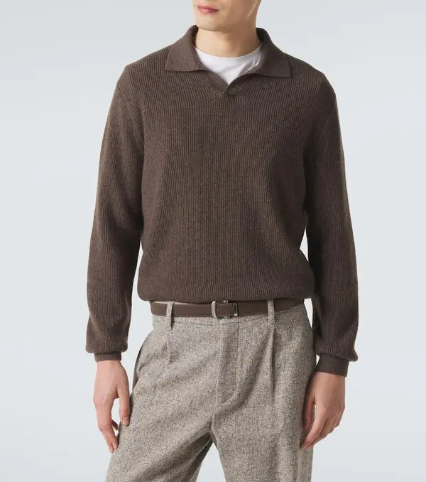 Agnona Ribbed-knit Cashmere Polo Sweater - Brown