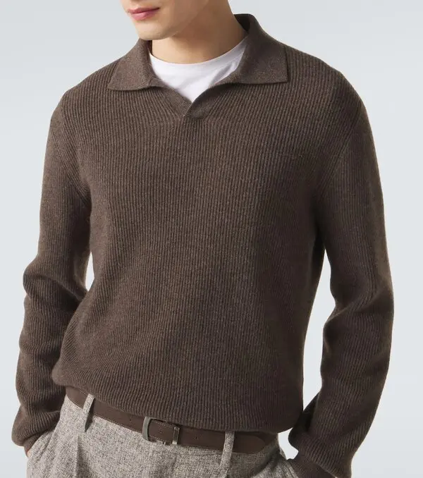 Agnona Ribbed-knit Cashmere Polo Sweater - Brown