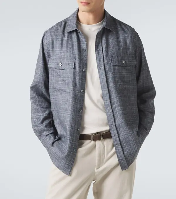 Agnona Checked Wool, Silk, And Linen Shirt