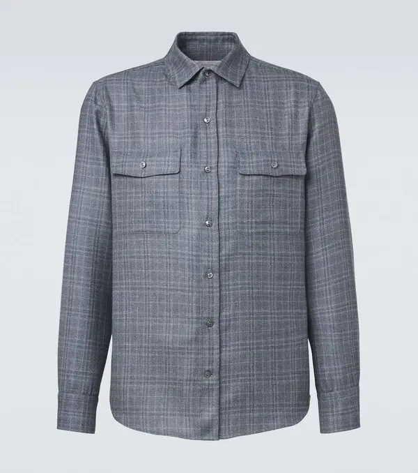 Agnona Checked Wool, Silk, And Linen Shirt