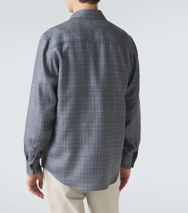 Agnona Checked Wool, Silk, And Linen Shirt