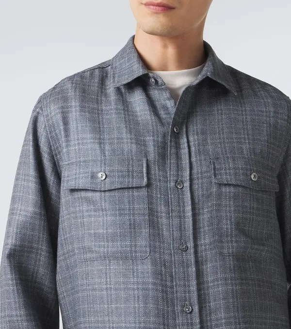 Agnona Checked Wool, Silk, And Linen Shirt