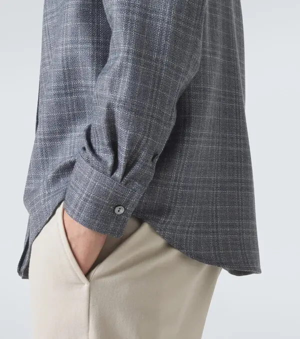 Agnona Checked Wool, Silk, And Linen Shirt